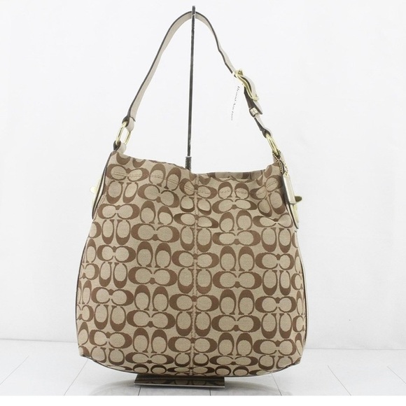 Coach | Bags | Coach Signature Hobo Bag In Beige Canvas W Gold Leather ...